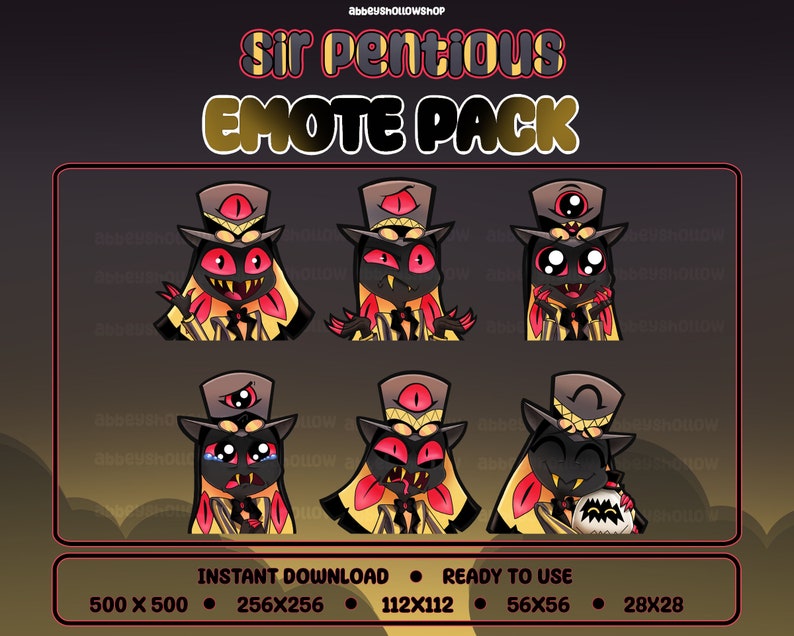 Hazbin Hotel | Sir Pentious Premade Emote Pack (6) | Twitch Emotes ...
