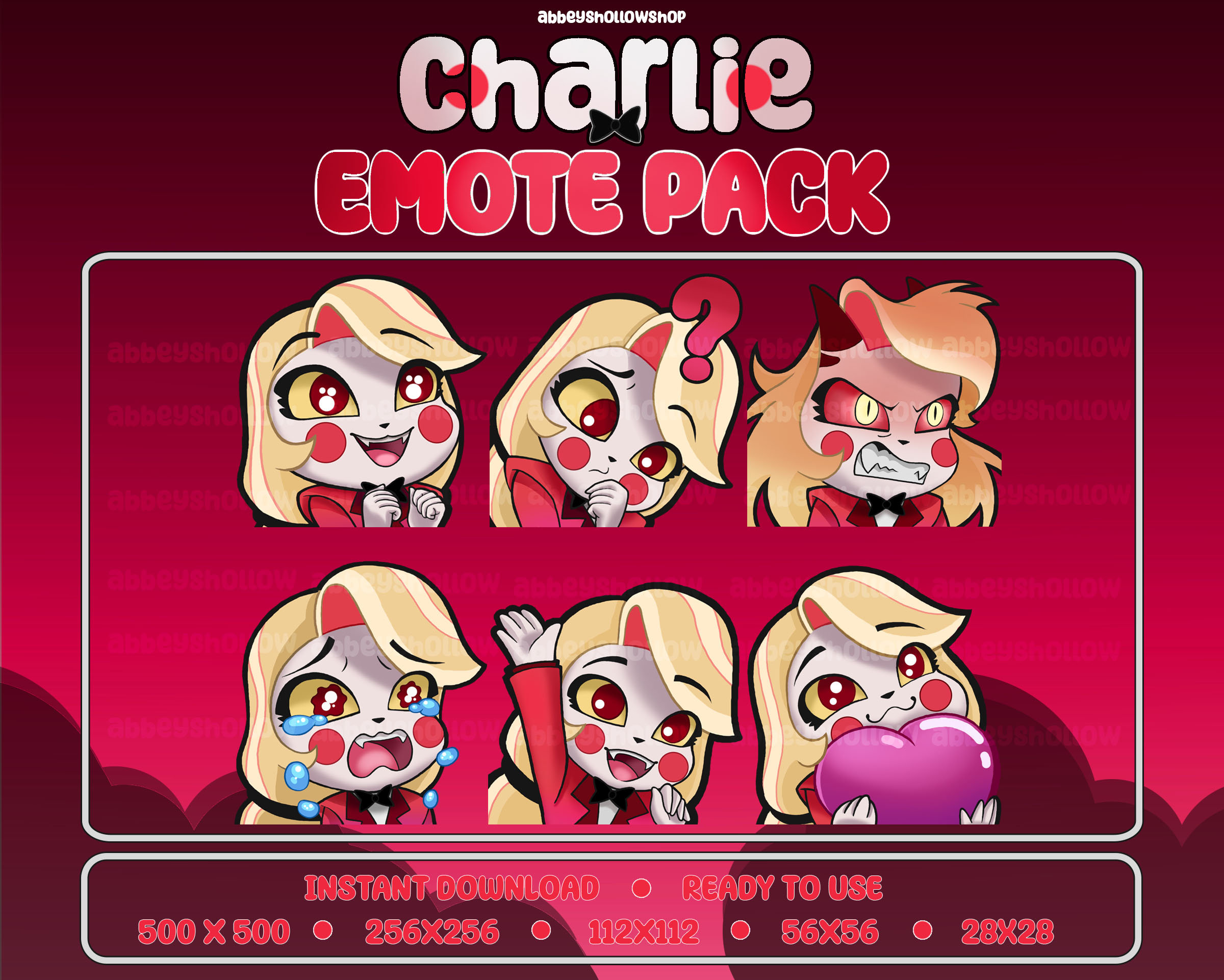 Hazbin Hotel | Charlie Premade Emote Pack (6) | Twitch Emotes | Discord ...