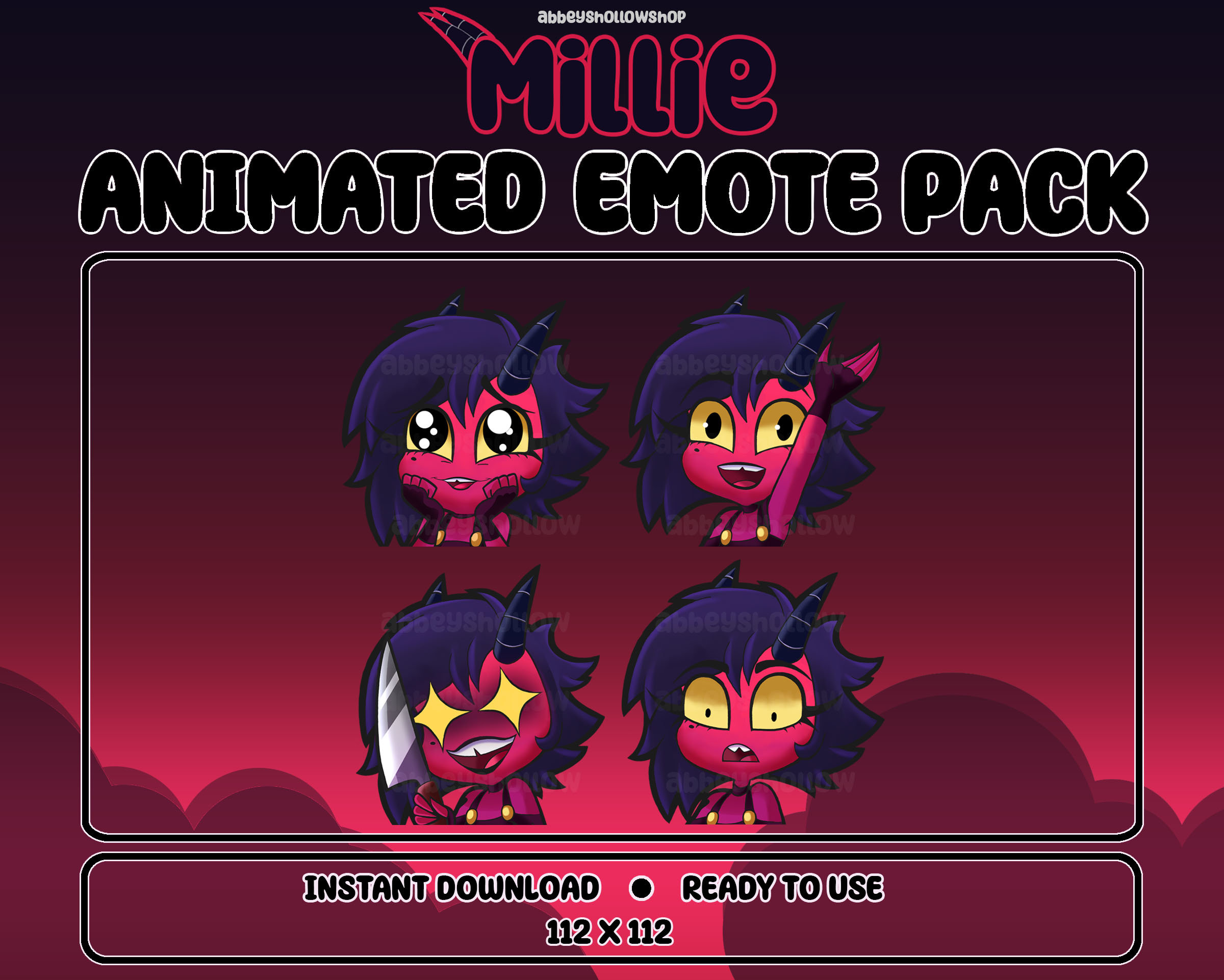 Animated Helluva Boss Millie Premade Emote Pack 4 Twitch Emotes Discord ...