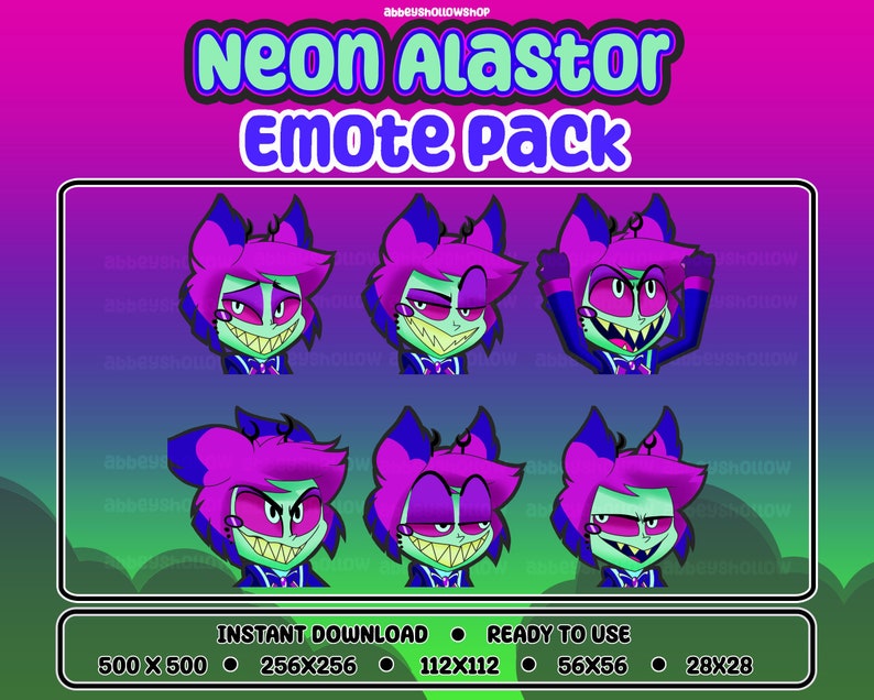 Hazbin Hotel | NEON Alastor Premade Emote Pack (6) | Twitch Emotes ...