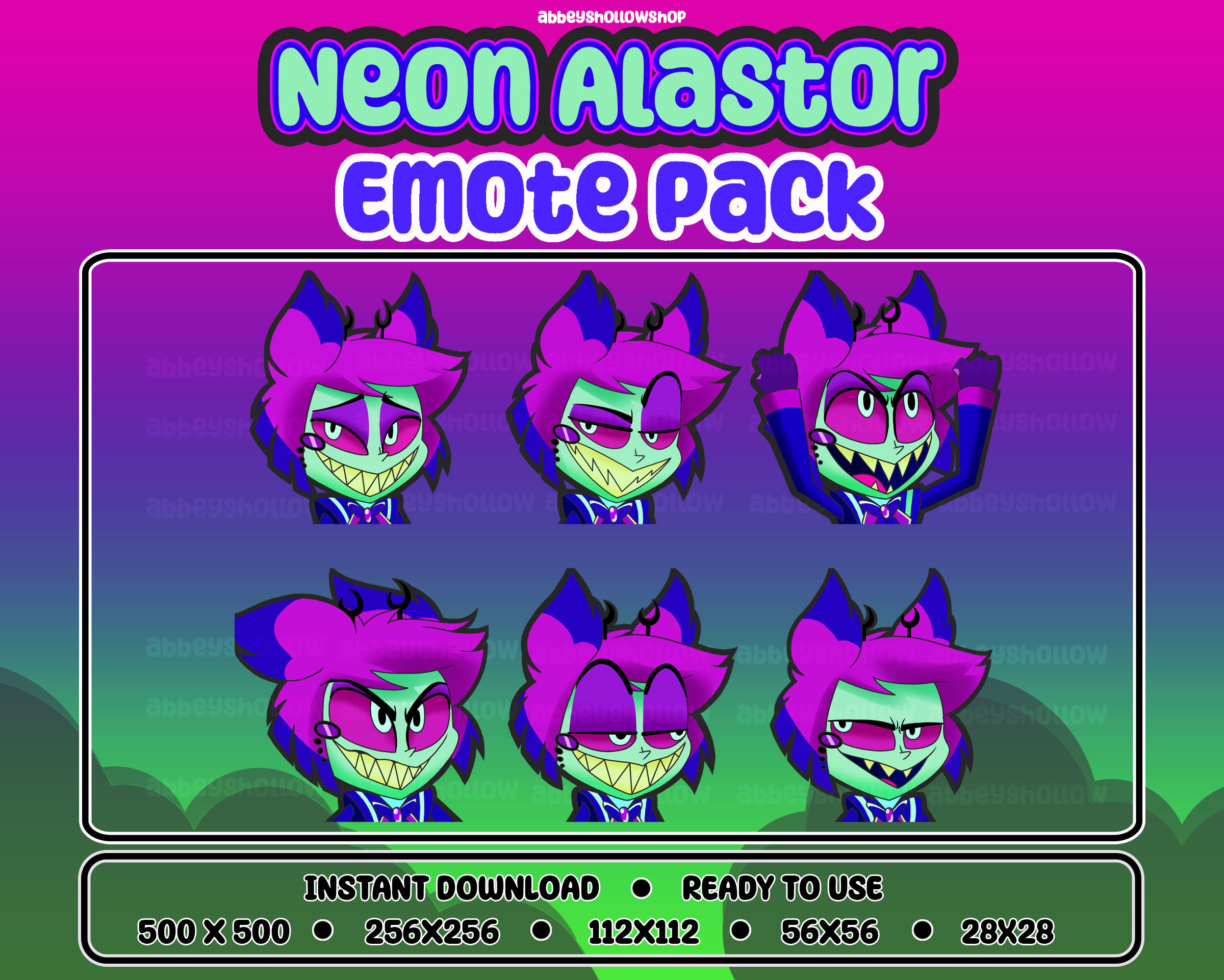 Hazbin Hotel | NEON Alastor Premade Emote Pack (6) | Twitch Emotes ...