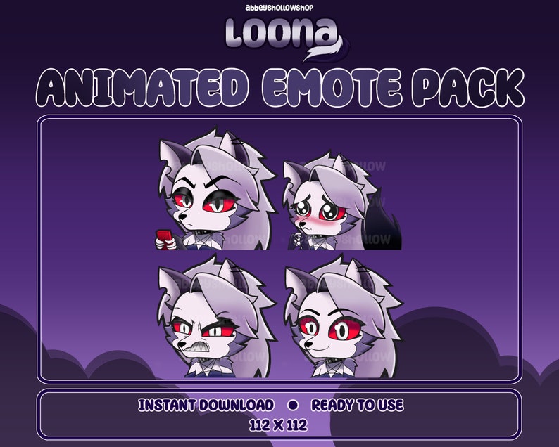 Animated Helluva Boss | Loona Premade Emote Pack (4) | Twitch Emotes ...