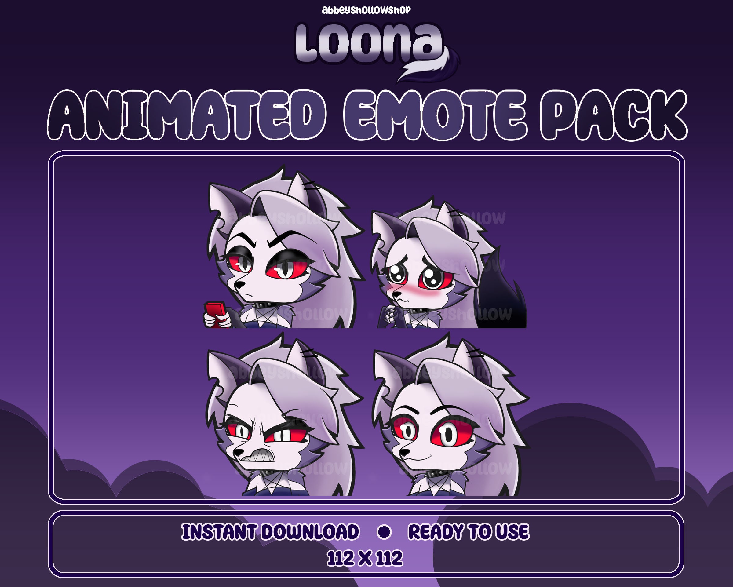 Animated Helluva Boss | Loona Premade Emote Pack (4) | Twitch Emotes ...