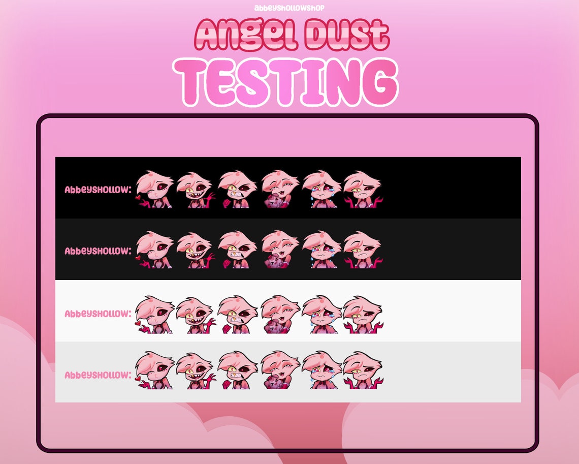 Hazbin Hotel | Angel Dust Premade Emote Pack (6) | Twitch Emotes ...