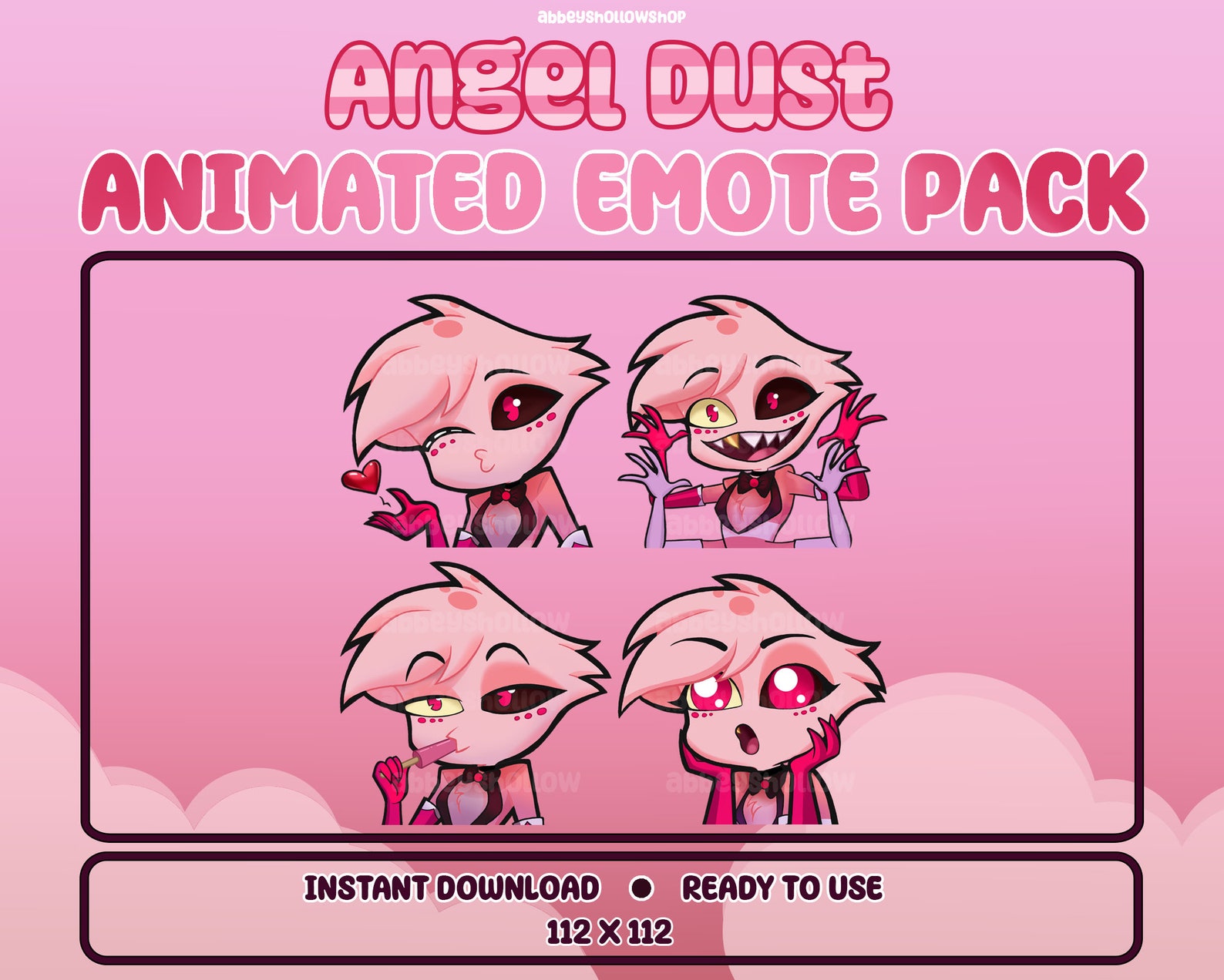 Animated Hazbin Hotel Angel Dust Premade Emote Pack 4 Twitch Emotes ...