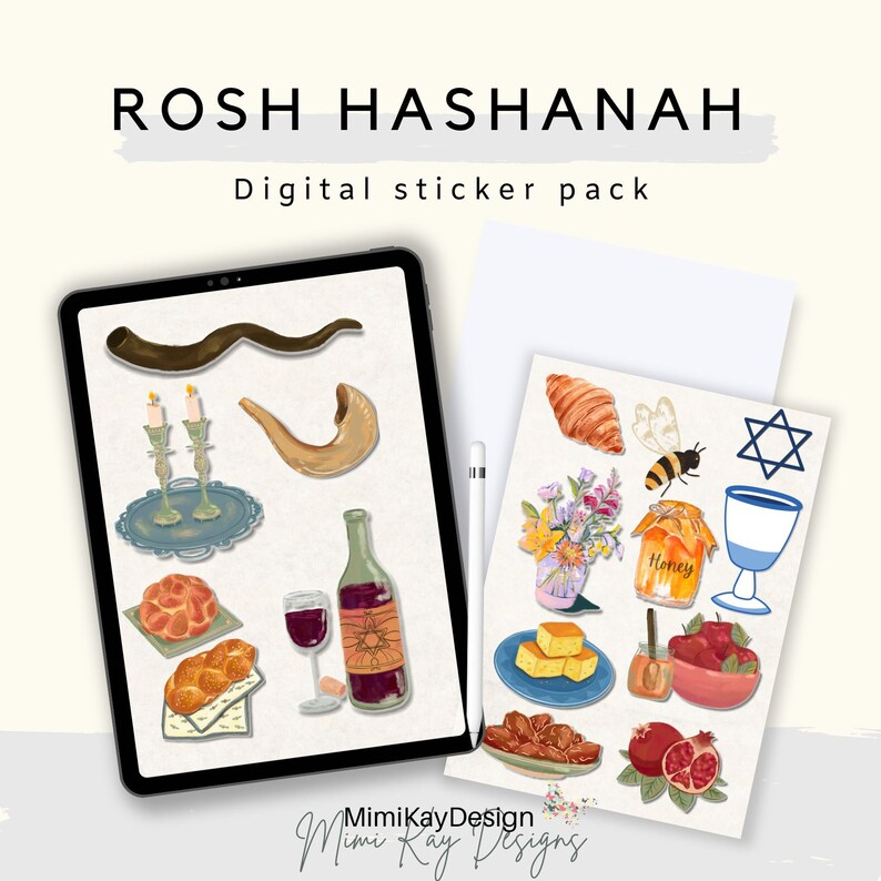 Jewish Holiday Digital Stickers Set PNG Files Rosh Hashanah, Hannuka ...