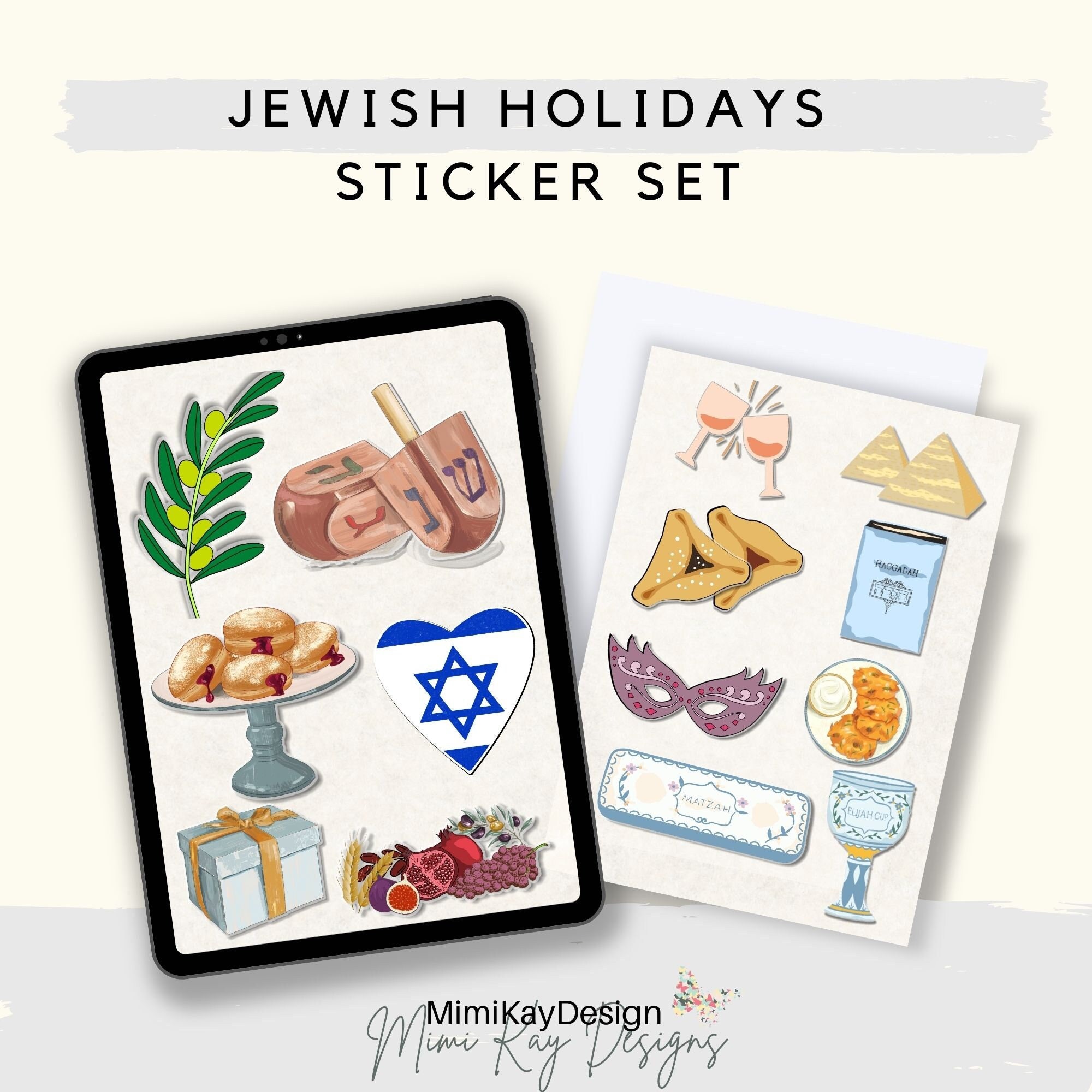 Jewish Holiday Digital Stickers Set PNG Files Rosh Hashanah, Hannuka ...