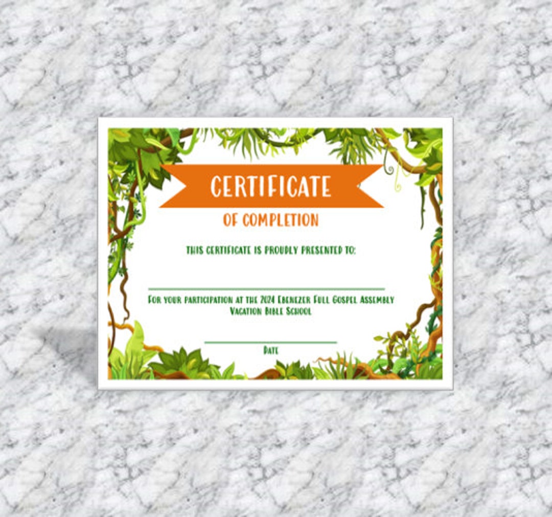 VBS Completion Certificate: Jungle Theme (instant Download) - Etsy