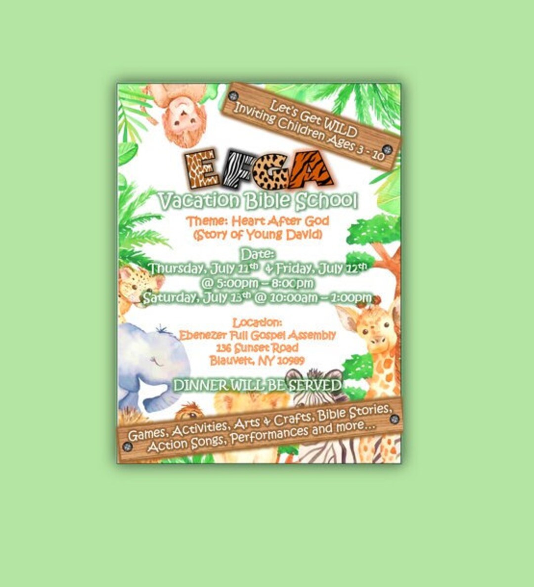 Vacation Bible School, VBS Flyer, Poster, Invitation for Events Let's ...