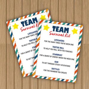 Editable Printable Team Survival Kit Staff Appreciation Candy Tag Gift ...