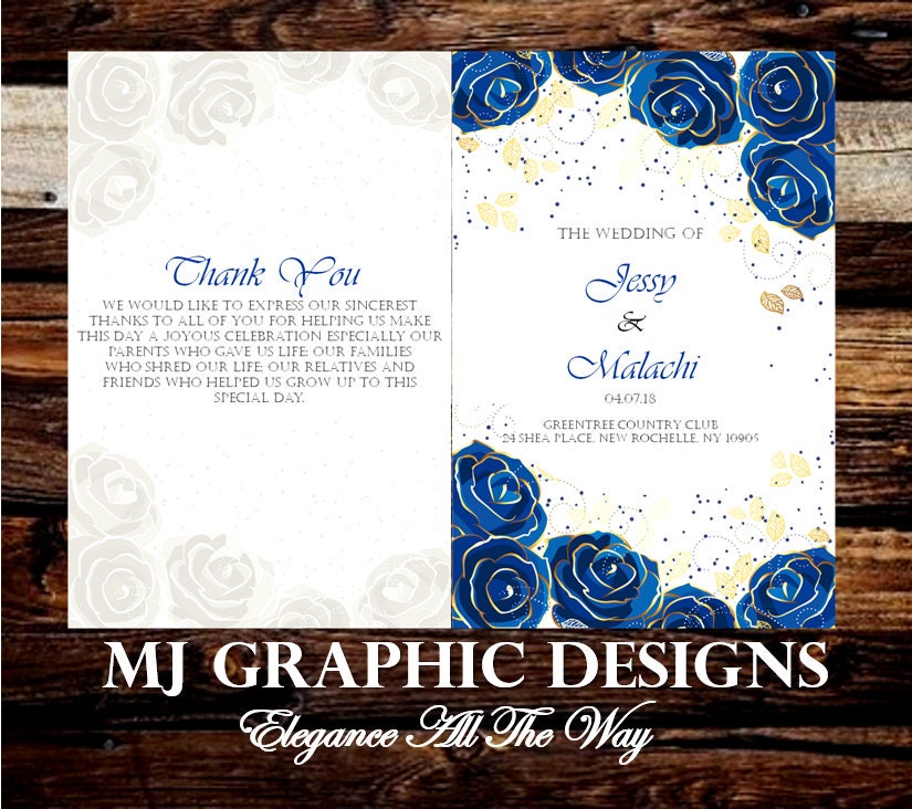 INSTANT DOWNLOAD Blue Gold Wedding Program, Blue Sapphire Wedding ...