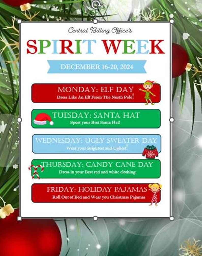 Editable Holiday Christmas Spirit Week Flyer Template, Work Spirit ...