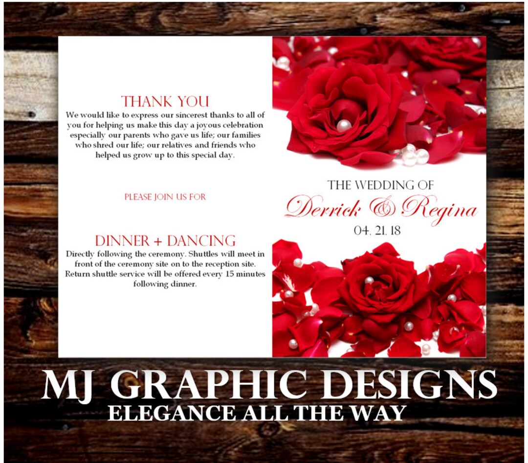 Red Roses Peral Design New Classical Wedding Program, Editable Template ...