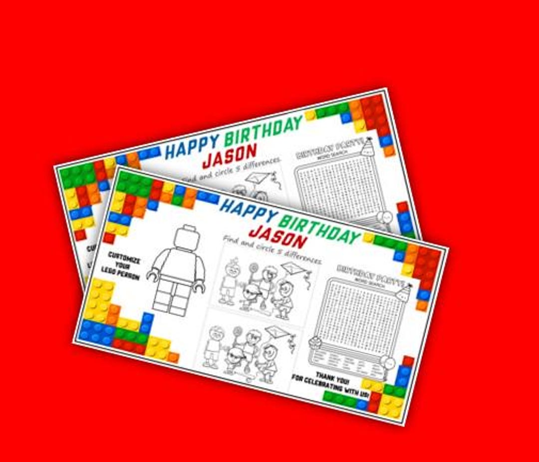 FUN Building Bricks Birthday Coloring Placemat Printable Blocks ...