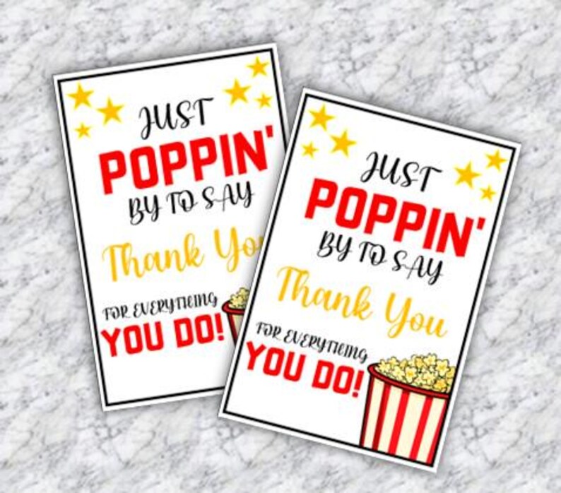 Printable Popcorn Thank You Gift Tag (digital Download) - Etsy