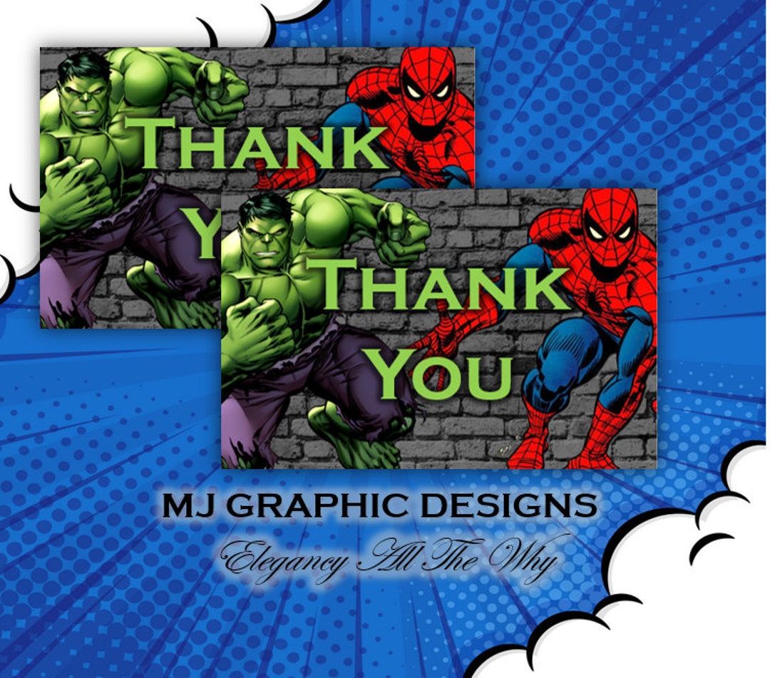 INSTANT DOWNLOAD Thank You Card, Hulk Spiderman, Thank You Hulk ...
