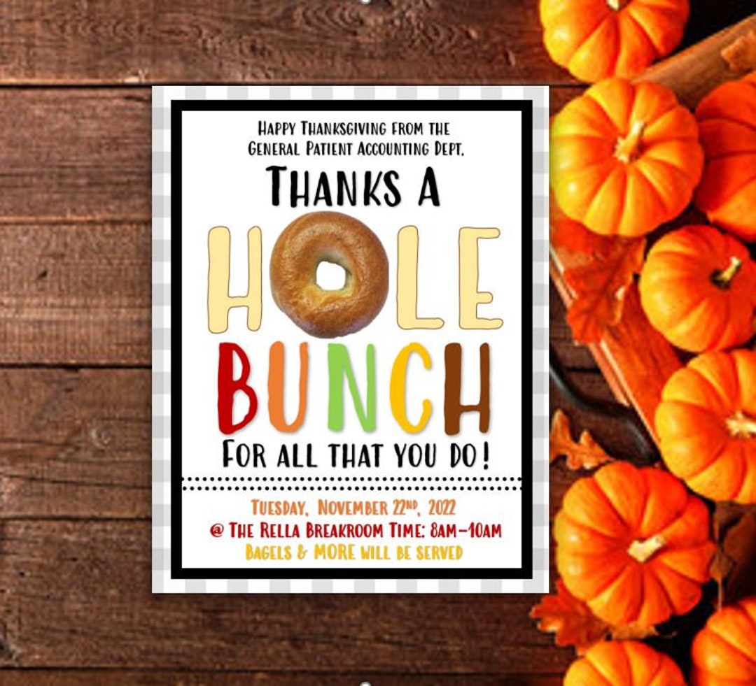 INSTANT DOWNLOAD Printable Thanks a Hole Bunch Bagel Appreciation Sign ...