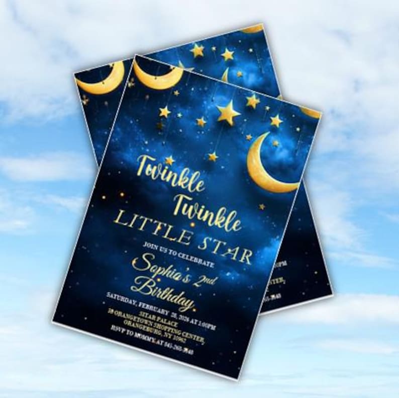 Twinkle Star Birthday Invitation, Moon and Stars, Template (digital ...