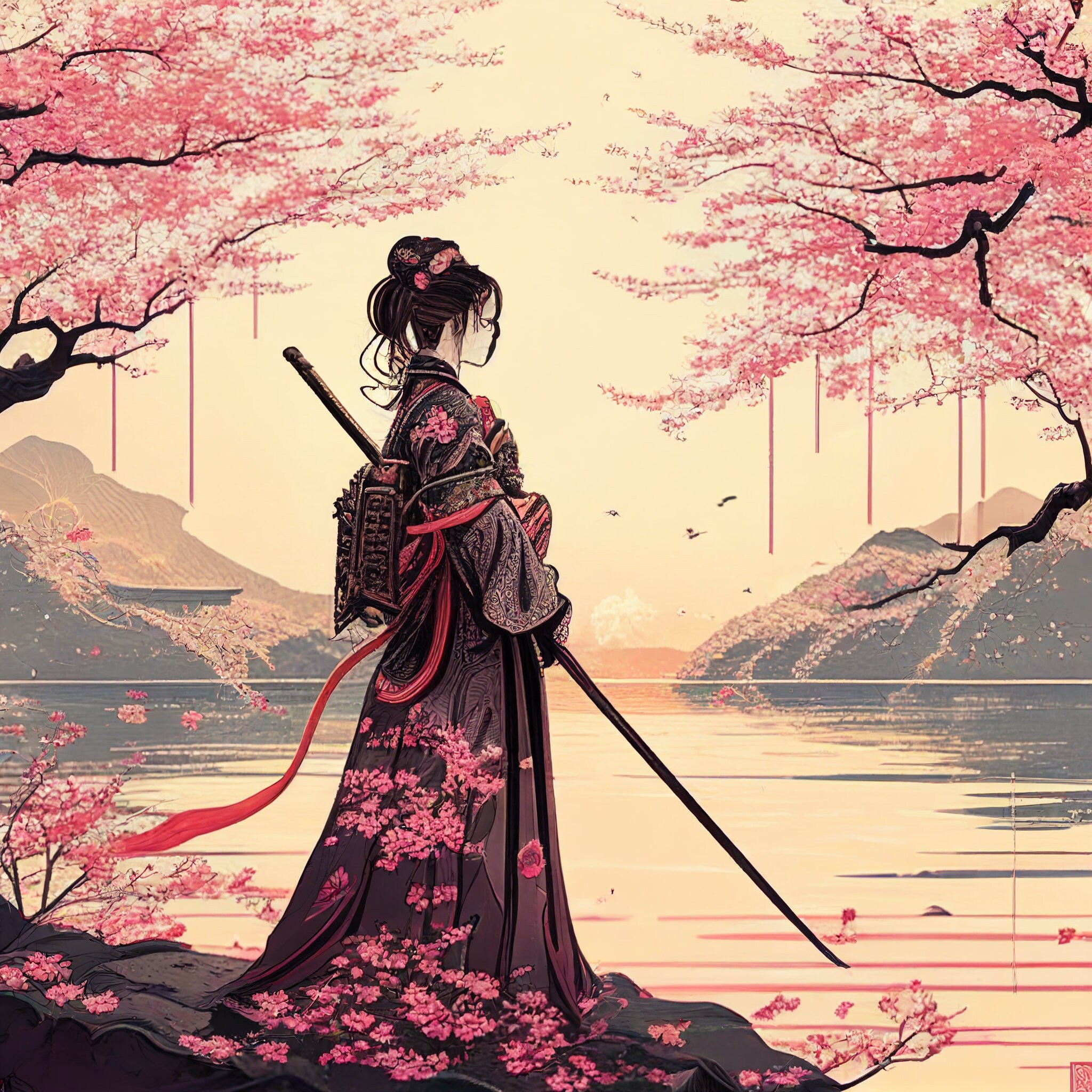 The Lonely Geisha Under Sakura Tree Digital Download Art Print Wall ...
