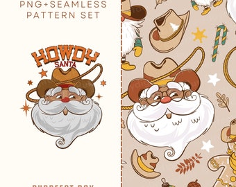 Western Retro Christmas Howdy Santa Seamless Pattern Bundle - Etsy
