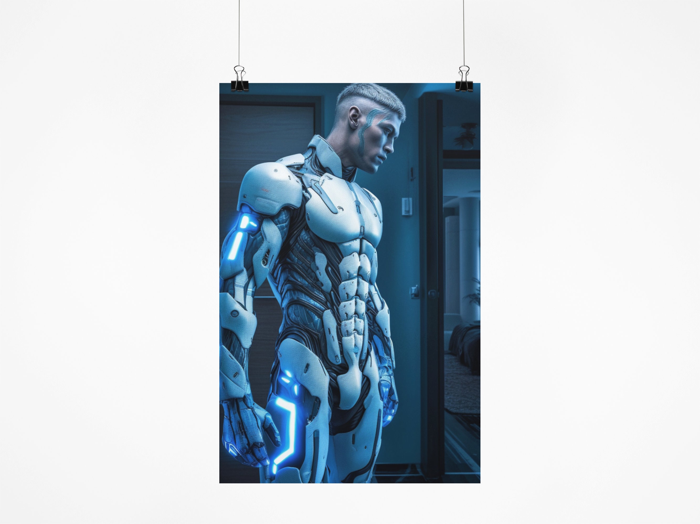 Cyborg, Robot, AI Print Cyborg, Blue Art Print, Blue Cyborg, Human ...