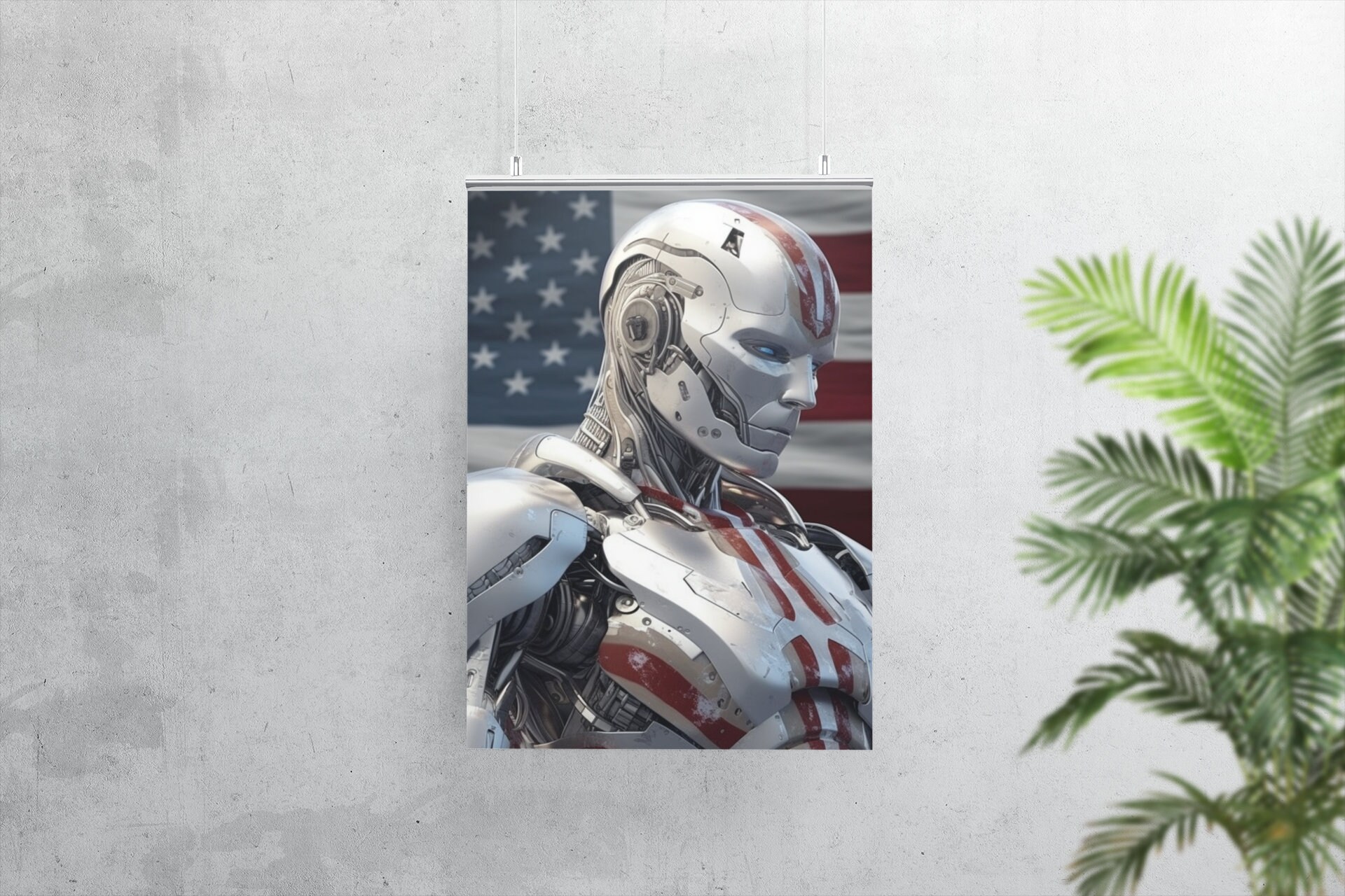 Patriotic Cyborg, Patriotic Robot, American Flag, AI Print Patriotic ...