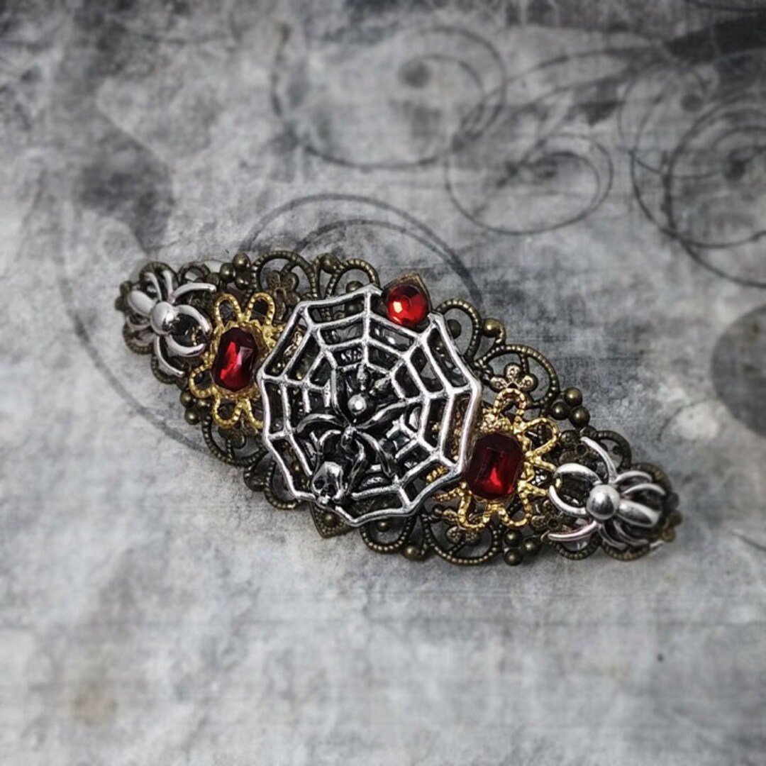 Gothic Vamp Spider Queen Red Gem Barrette Handmade - Etsy