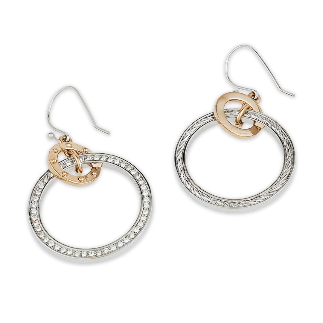 Multiway Two Tone Fish Hook Circle Dangle Earrings With Swarovski ...