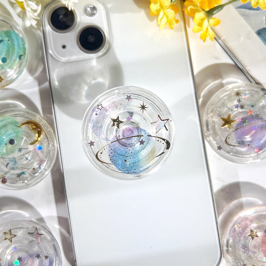 Space Phone Grip, Moon&stars Transparent Folding Phone Holder,cute ...