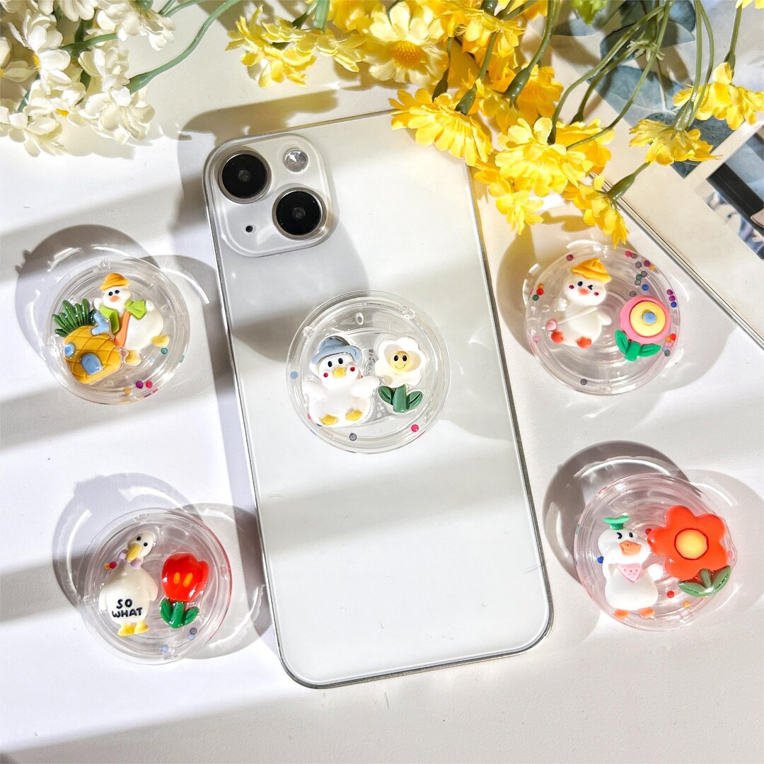 Cute Cartoon Duck Phone Grip, Resin Transparent Folding Phone Holder ...