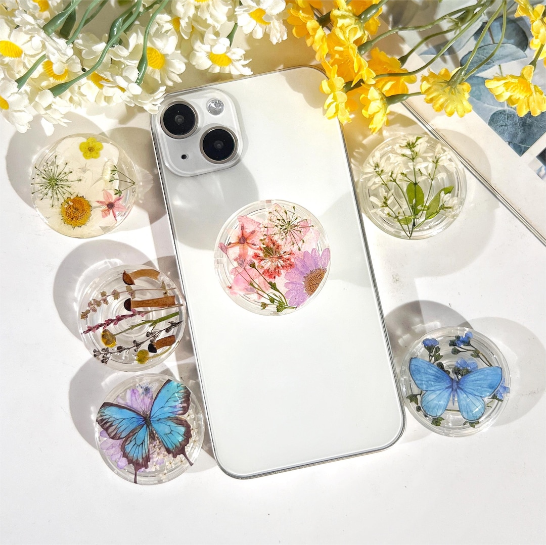 Natural Flowers Phone Grip,transparent Folding Phone Holder,pressed ...