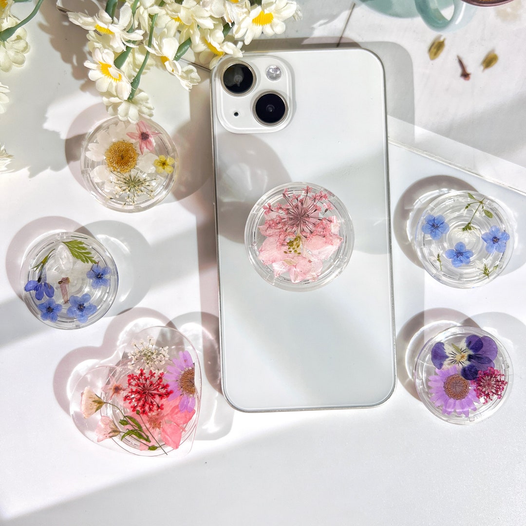 Natural Flowers Phone Grip,transparent Folding Phone Holder,pressed ...
