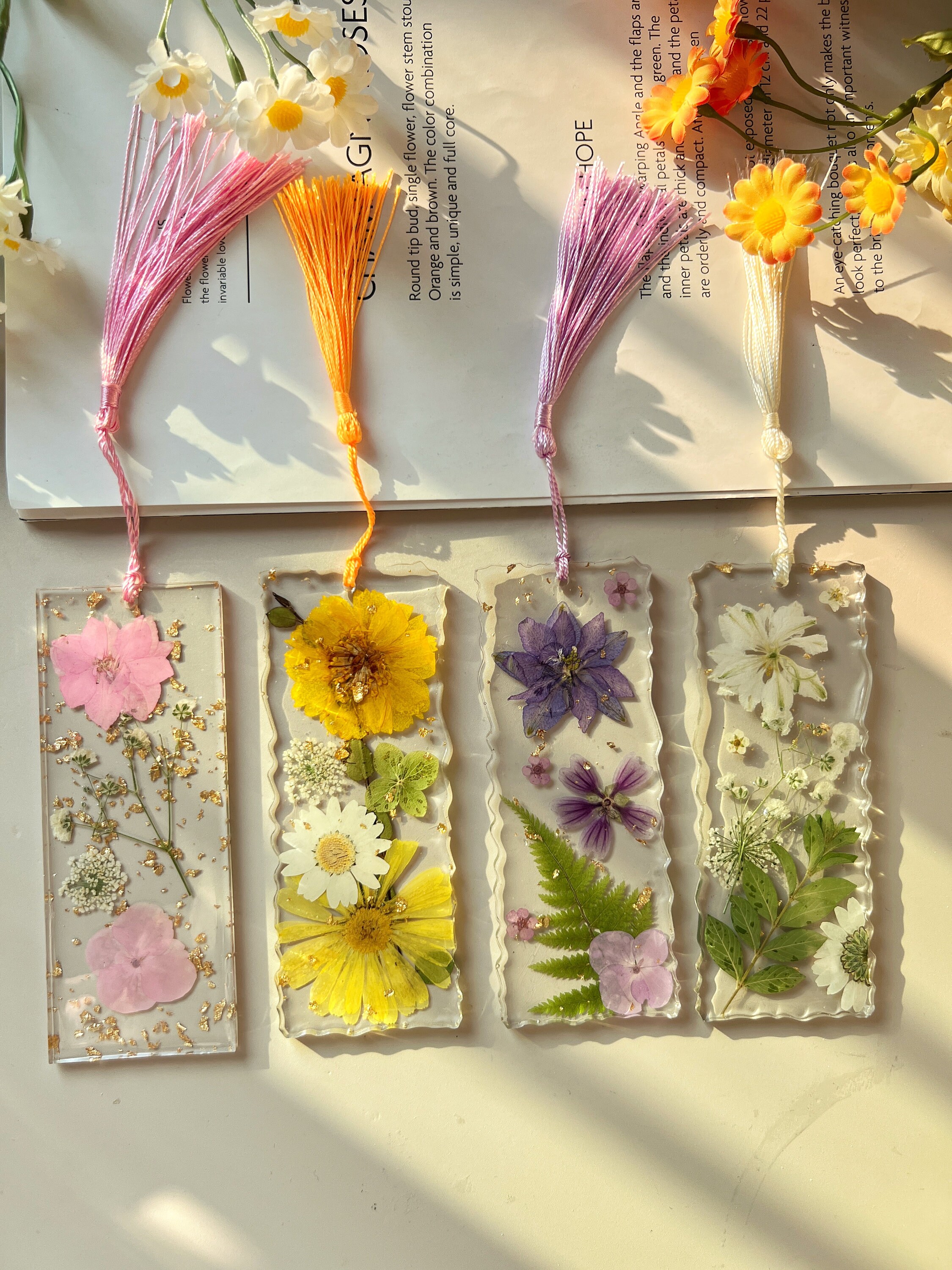 Timeinhand|wildflowers Bookmarks,resin Pressed Flower Bookmark With ...