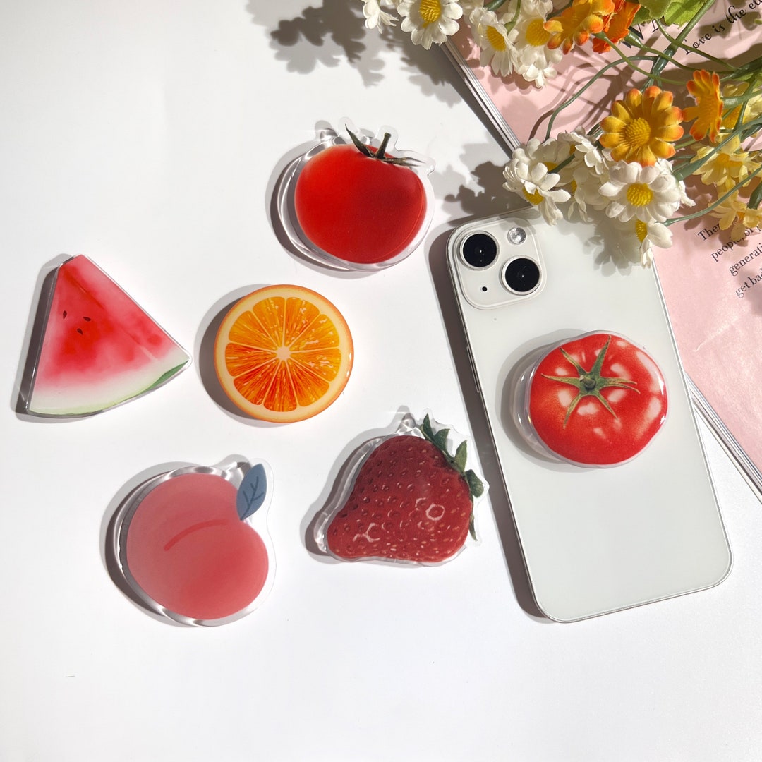 Fruits Strawberry Lemon Peach Phone Grip, Food Transparent Folding ...