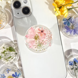 Natural Flowers Phone Grip,transparent Folding Phone Holder,pressed ...