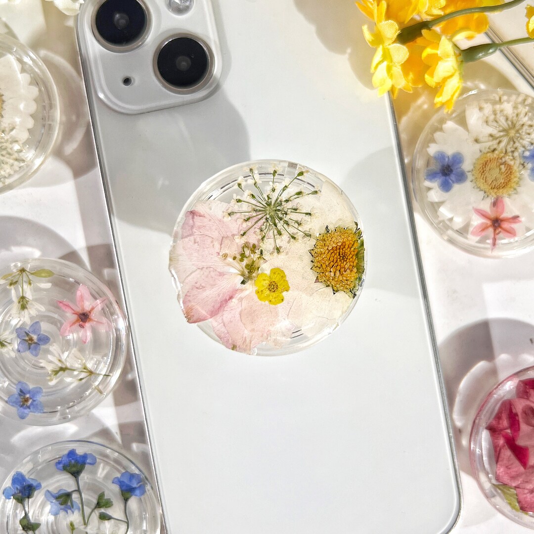 Natural Pink Flowers Phone Grip,transparent Folding Phone Holder ...