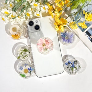 Natural Pink Flowers Phone Grip,transparent Folding Phone Holder ...