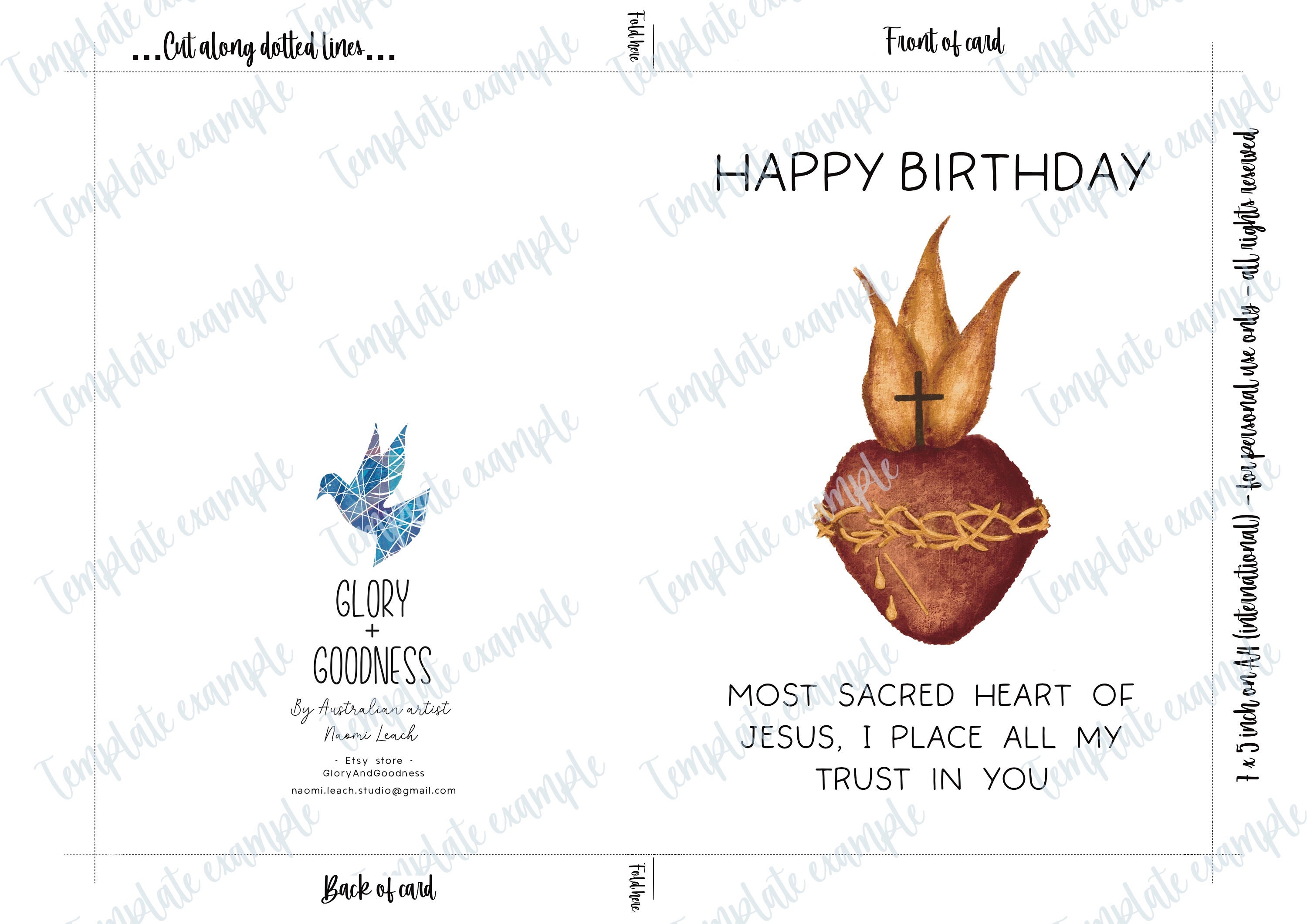 Sacred Heart Birthday Card Printable | Bday Sacred Heart of Jesus Card ...