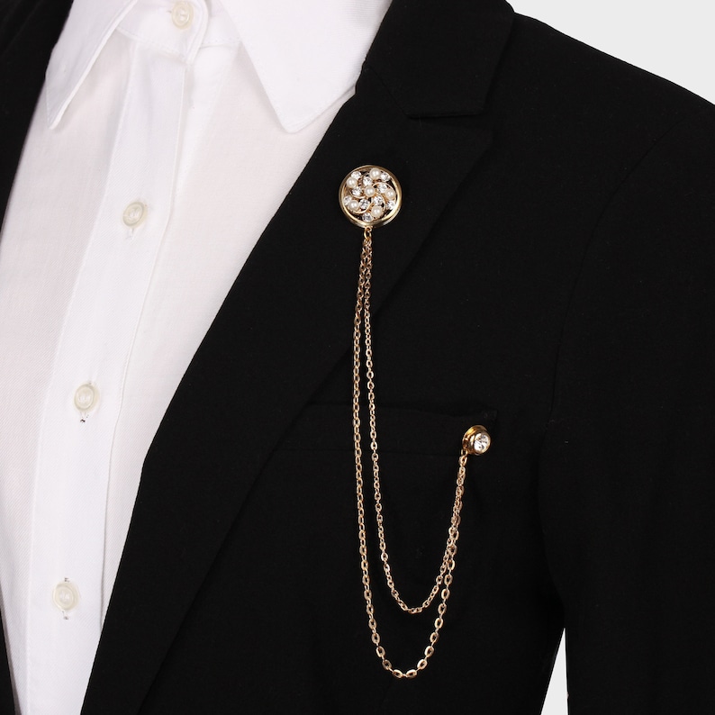 White Pearl Gold Color Jacket Lapel Pin, Lapel Brooch Clip, Collar ...