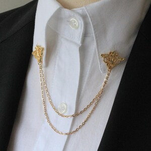 Handmade Triangle Gold Shirt Collar Chain Brooch and Button Cover Set ...