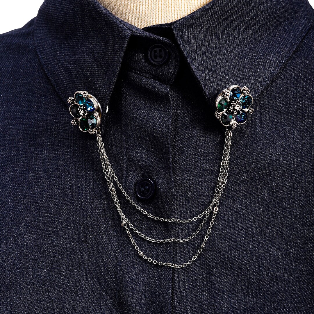 Flower Shirt Collar Chain Brooch, Collar Clip, Collar Pin, Lapel Pin ...