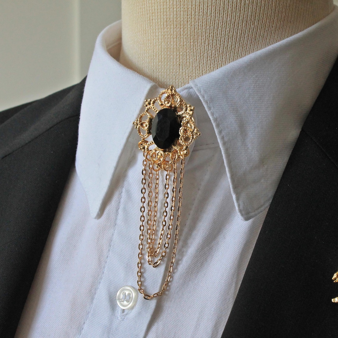 Handmade Gold Shirt Button Cover Chain Brooch, Button Pin, Shirt ...