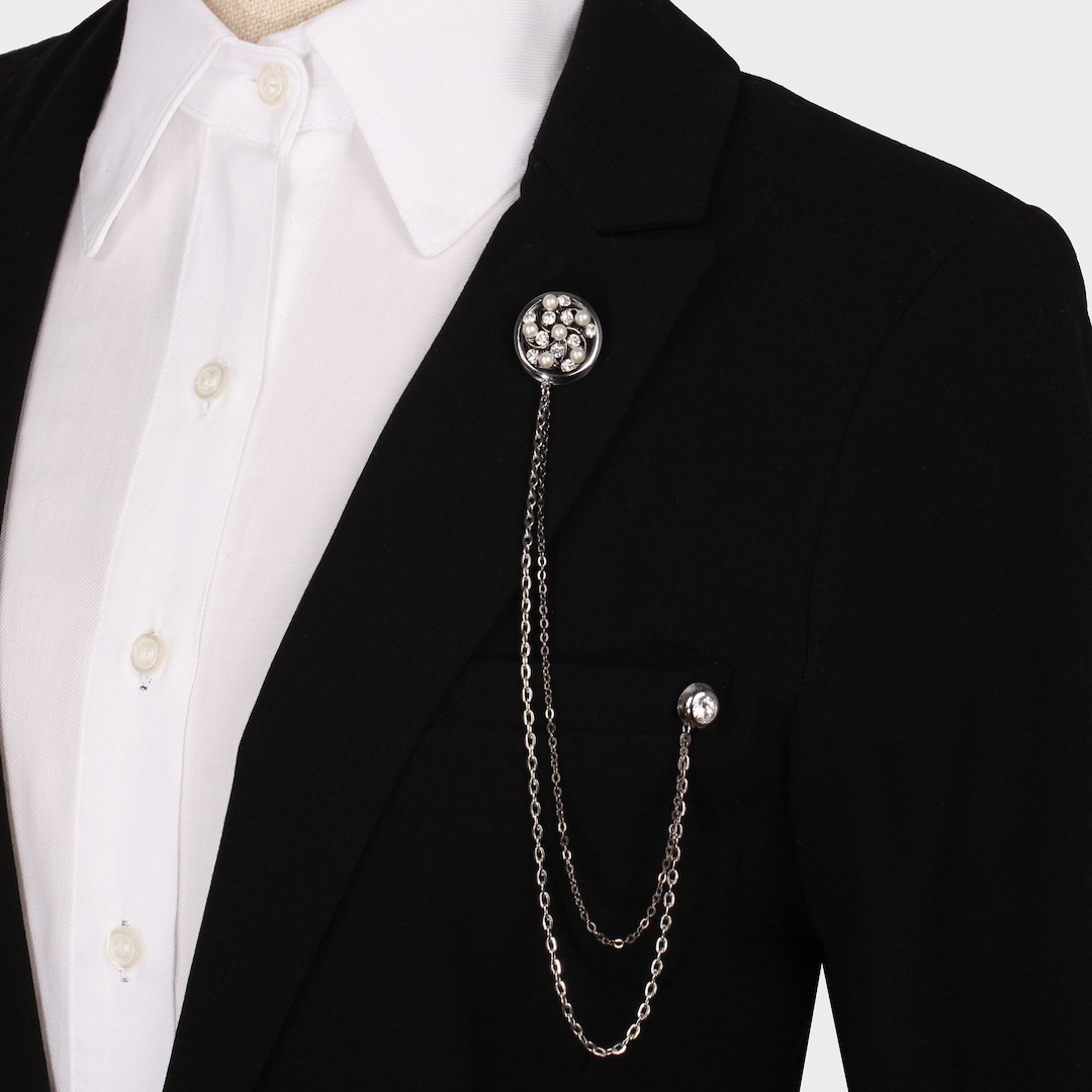 White Pearl Silver Color Jacket Lapel Pin, Lapel Brooch Clip,collar ...