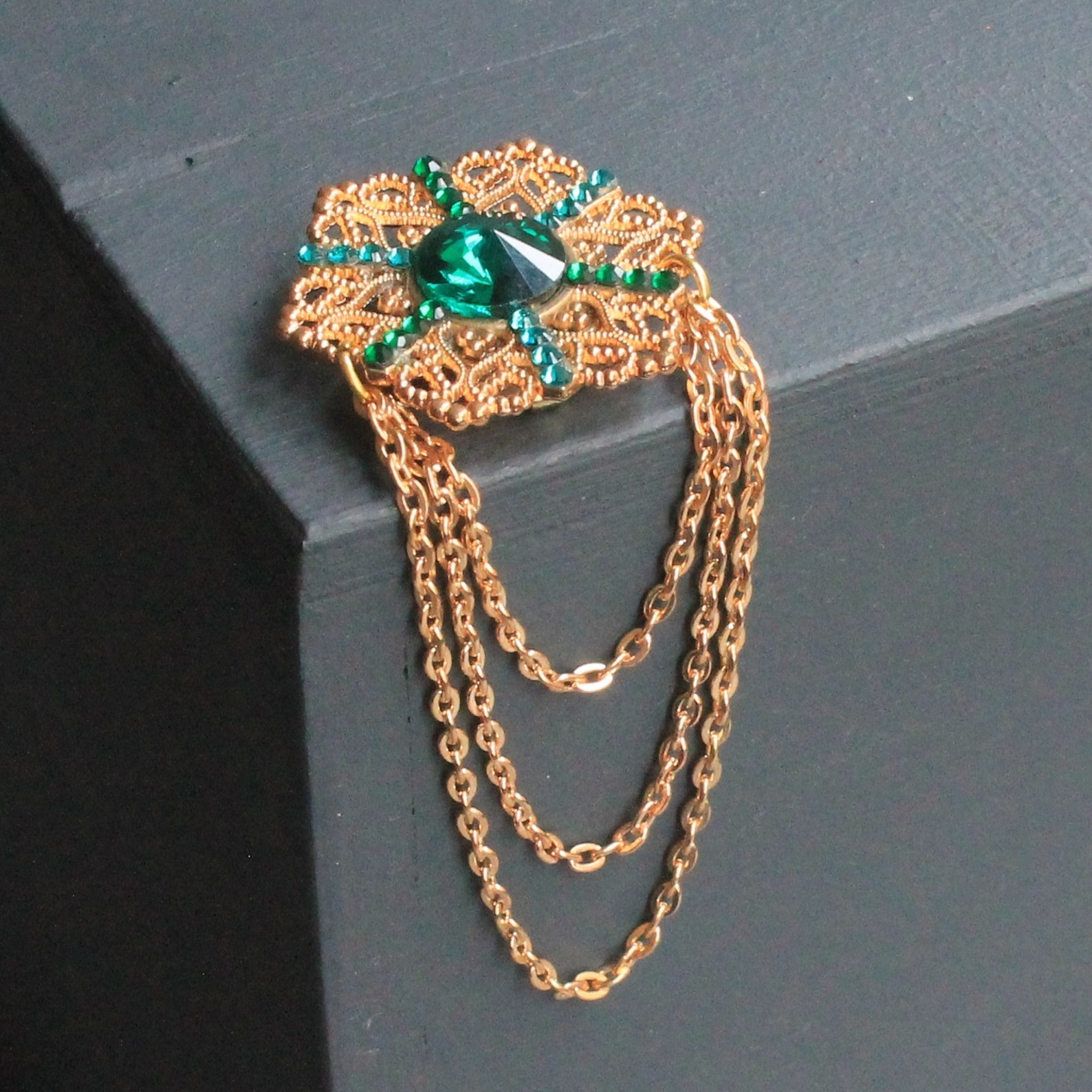 Handmade Gold Shirt Button Cover Chain Brooch, Button Pin, Shirt ...