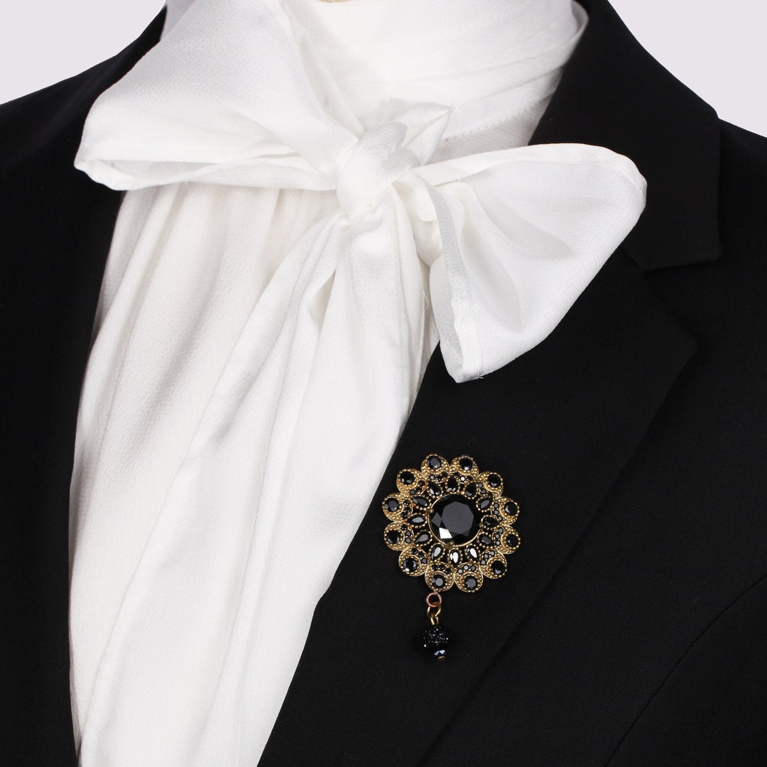 Gold Handmade Jacket Brooch, Black Crystal Stone Brooches, Jacket Lapel ...