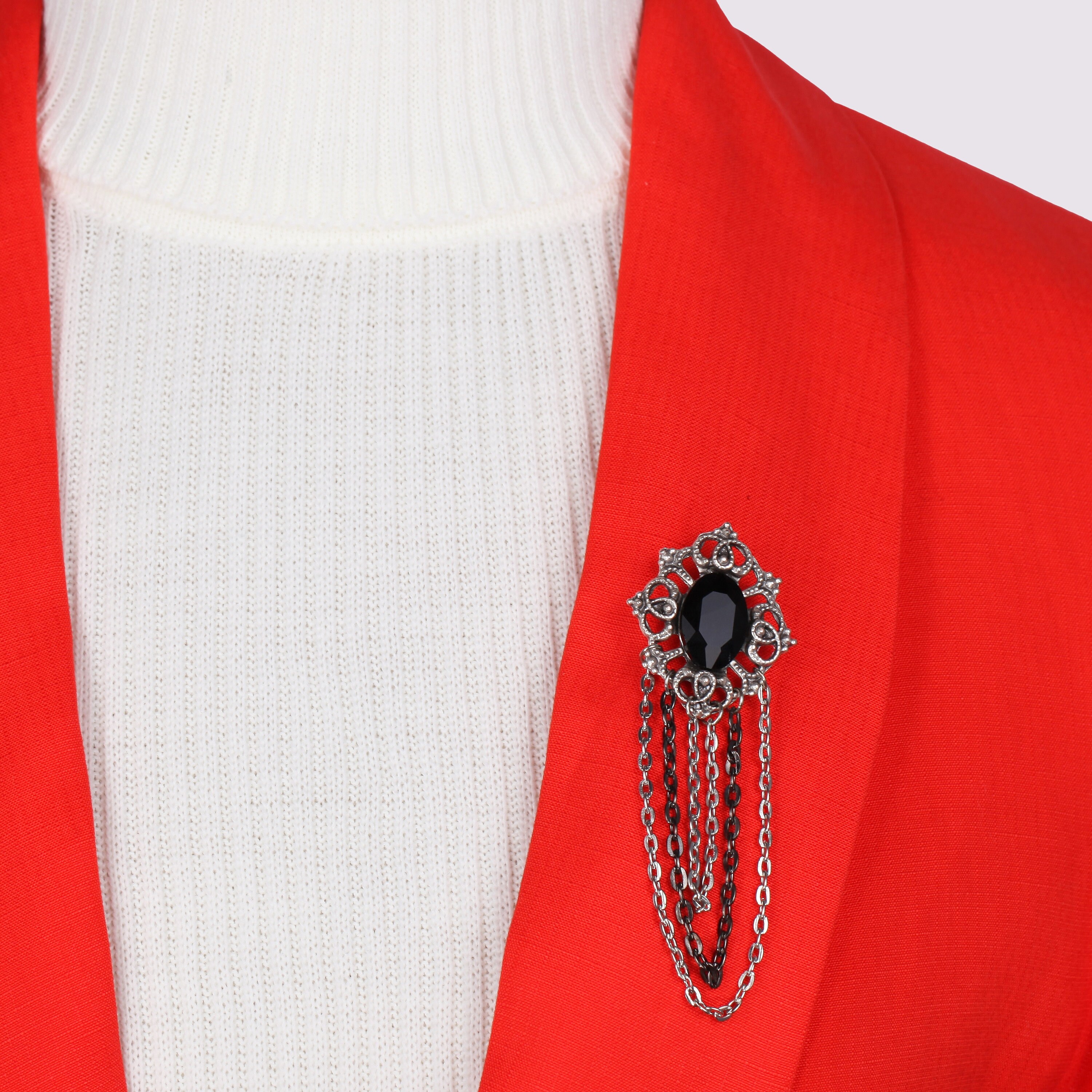Handmade Silver Color Jacket Chain Brooch, Blue Red Black Stone ...