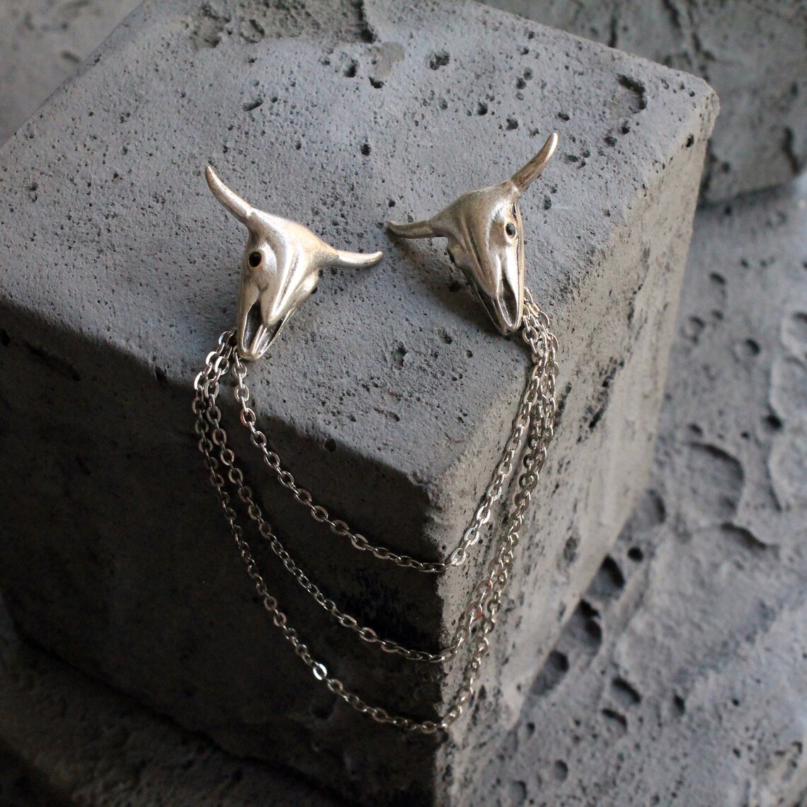 Cow Skull Gold/silver Shirt Collar Chain Brooch Collar Clip - Etsy