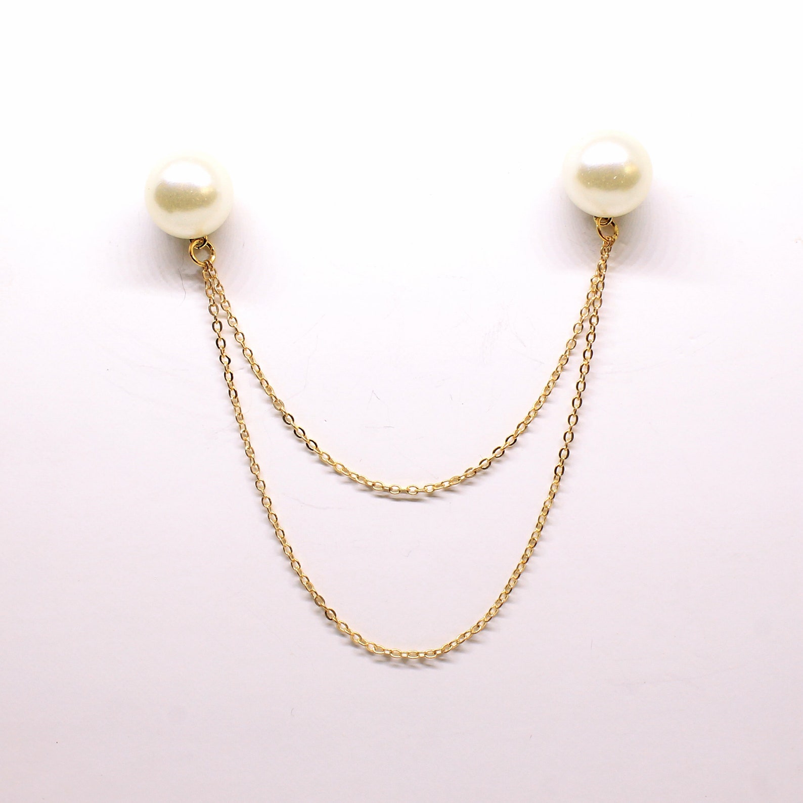 White Pearl Gold Color Shirt Lapel Pin, Jacket Brooch Clip, Collar ...