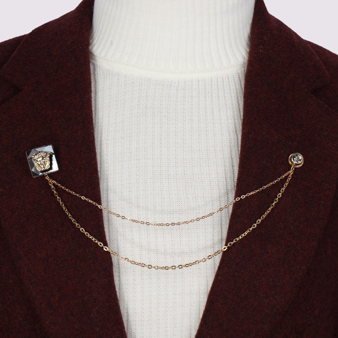Gold Jacket Chain Lapel Pin Brooch, Collar Clip Pin Brooches, Bride ...