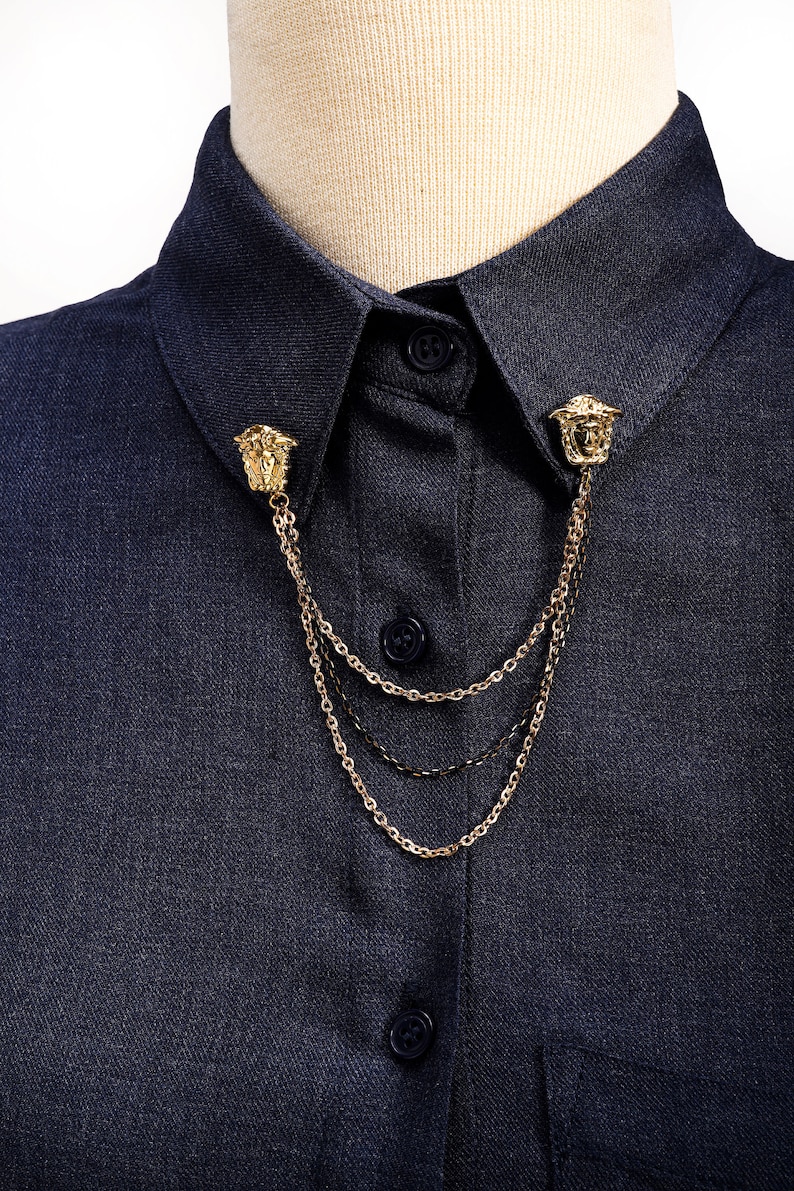 Silver / Gold Shirt Shirt Button Cover Brooch, Collar Chain Brooch ...